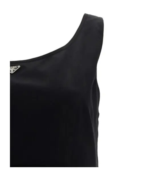 Prada Logo Plaque Sleeveless Mini Dress