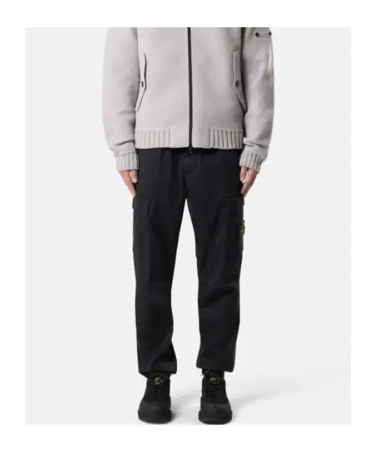 Stone Island Logo Patch Straight-leg Cargo Trousers - Black