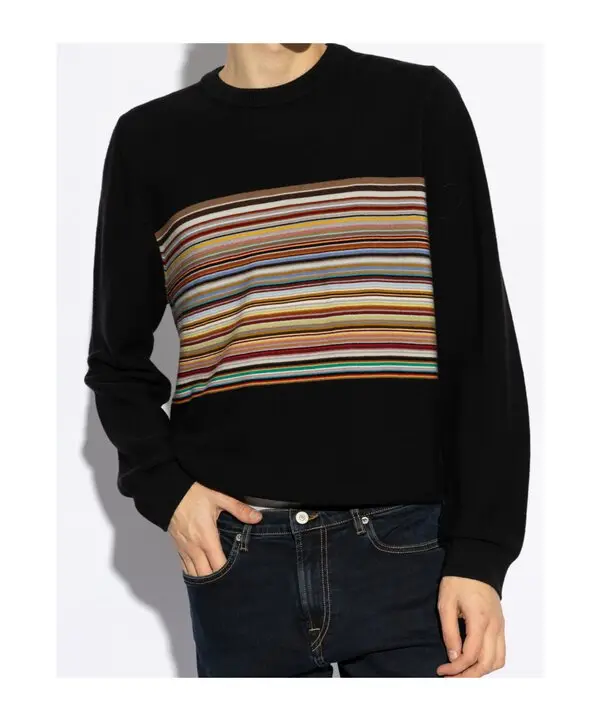 Paul Smith Crew Neck Long Sleeve Sweater With Striped Detail
