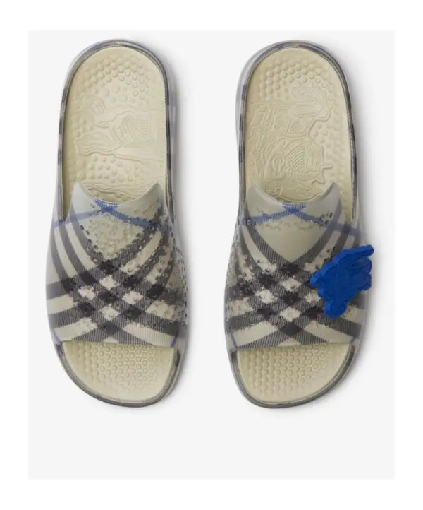 Burberry Checked Equestrian Knight Motif Slides