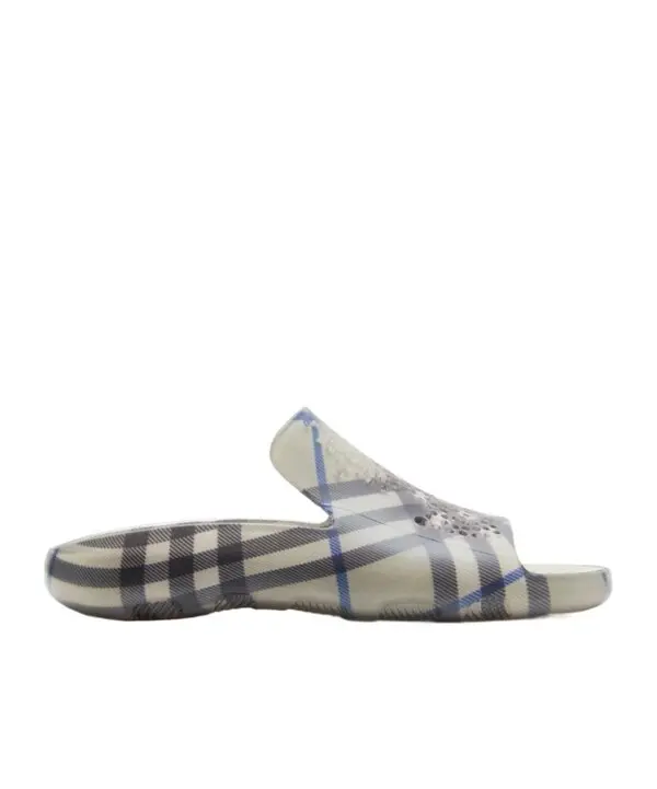 Burberry Checked Equestrian Knight Motif Slides - Lichen