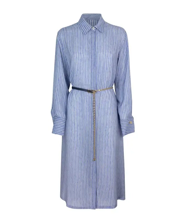 Max Mara Striped Shirt Dress With Belt - Blue