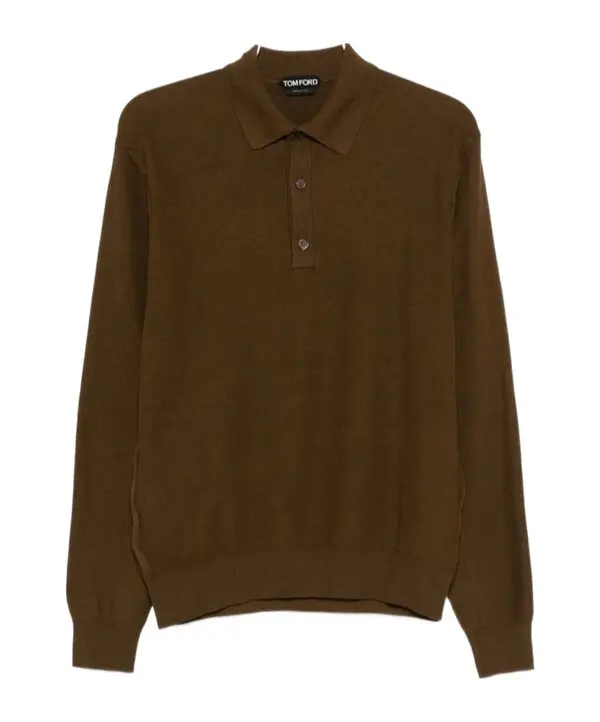 TOM FORD Long-sleeved Knitted Polo Shirt - Brown