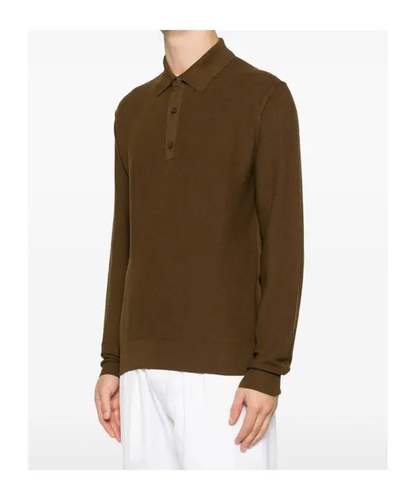 TOM FORD Long-sleeved Knitted Polo Shirt - Brown
