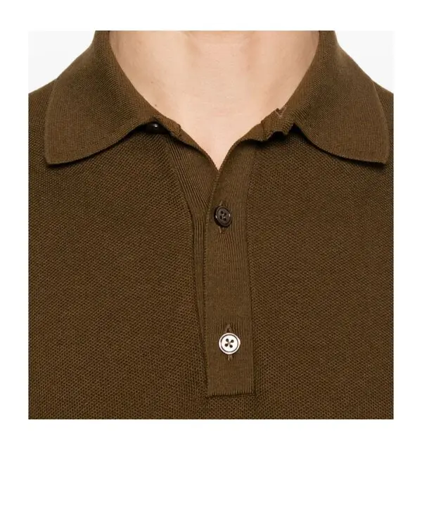 TOM FORD Long-sleeved Knitted Polo Shirt - Brown