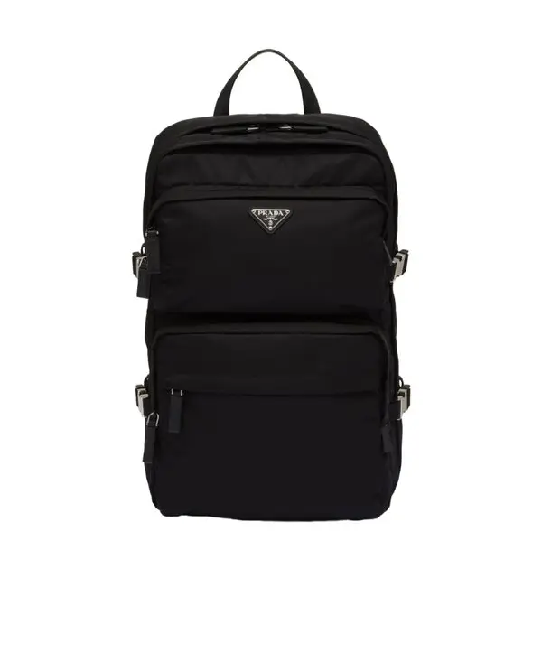 Prada Logo Plaque Zipped Backpack - Black