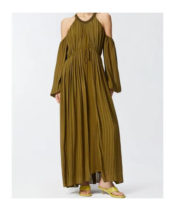 Pinko Long-sleeved Pleated Midi Dress - Brown