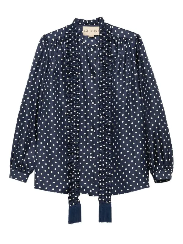 Valentino Garavani Polka Dot Tassel Ruffle Shirt - Black