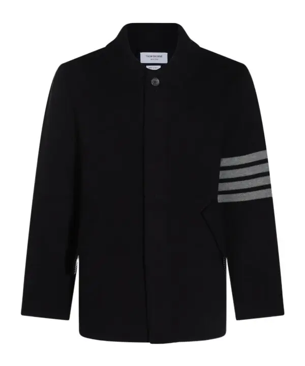 Thom Browne Long Sleeve Cardigan Coat With Four Bar Detail - Navy