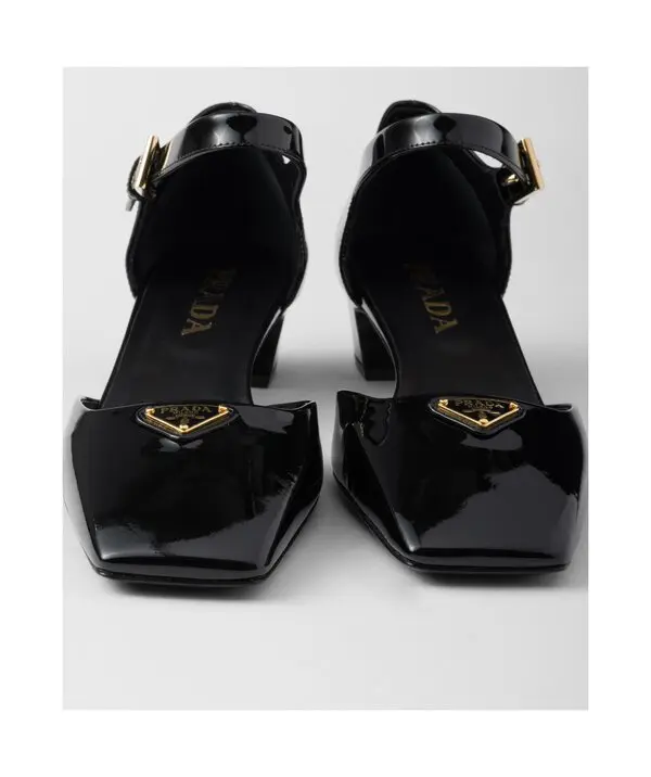 Prada Square-toe Pumps With Enamel Logo