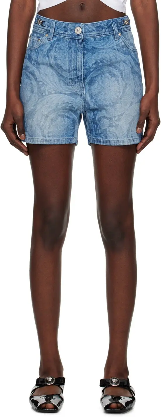 Versace Barocco Pattern Denim Shorts