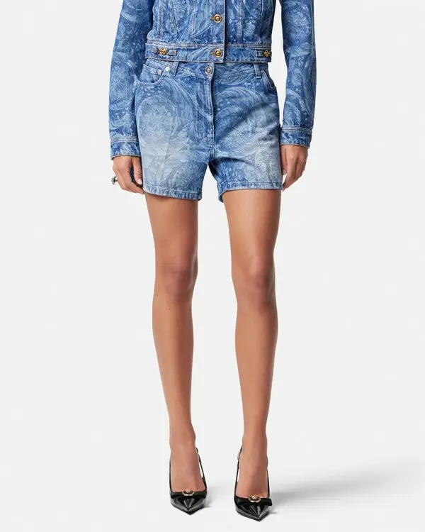 Versace Barocco Pattern Denim Shorts