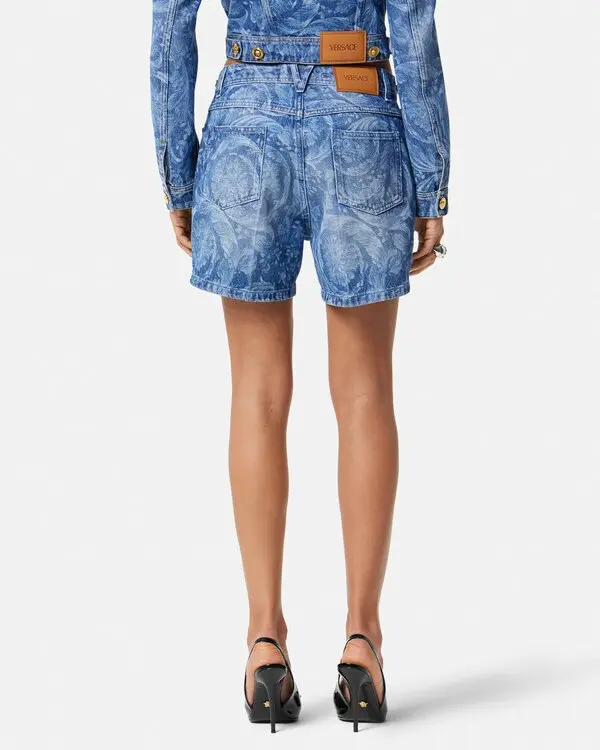 Versace Barocco Pattern Denim Shorts