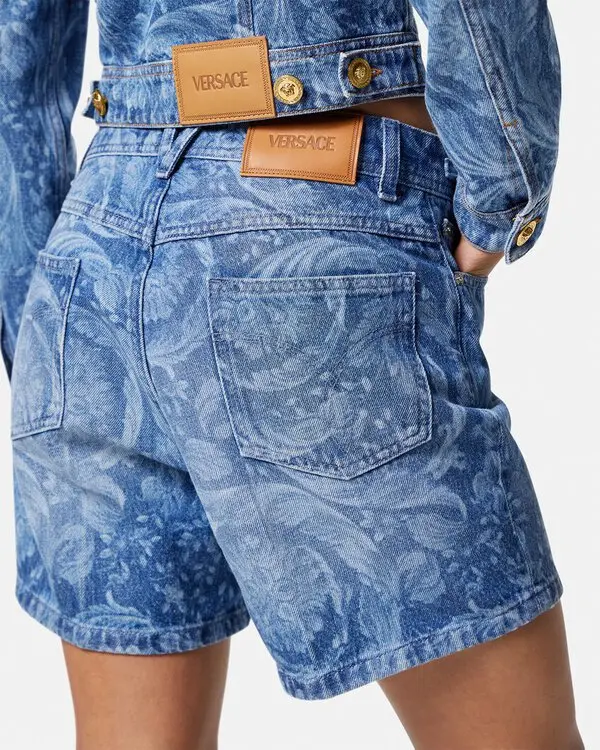 Versace Barocco Pattern Denim Shorts