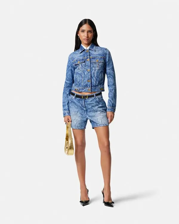 Versace Barocco Pattern Denim Shorts