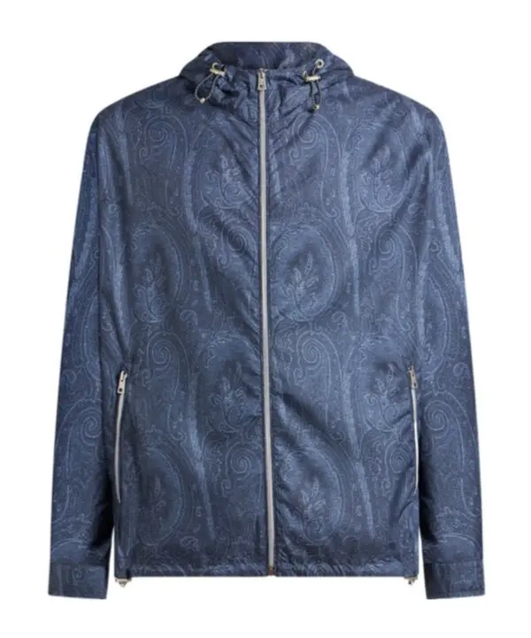 Etro Paisley Print Hooded Zip-up Jacket - Navy Blue