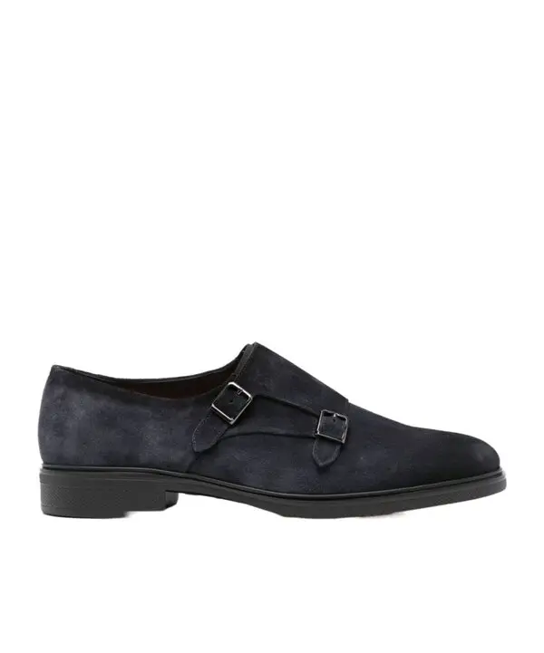 Santoni Monk Strap Loafers With Double Buckle Detail - Blue