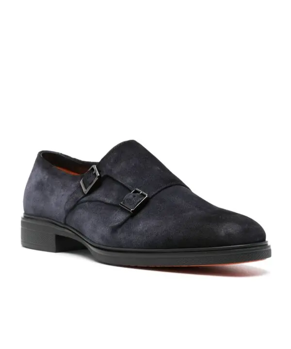 Santoni Monk Strap Loafers With Double Buckle Detail - Blue