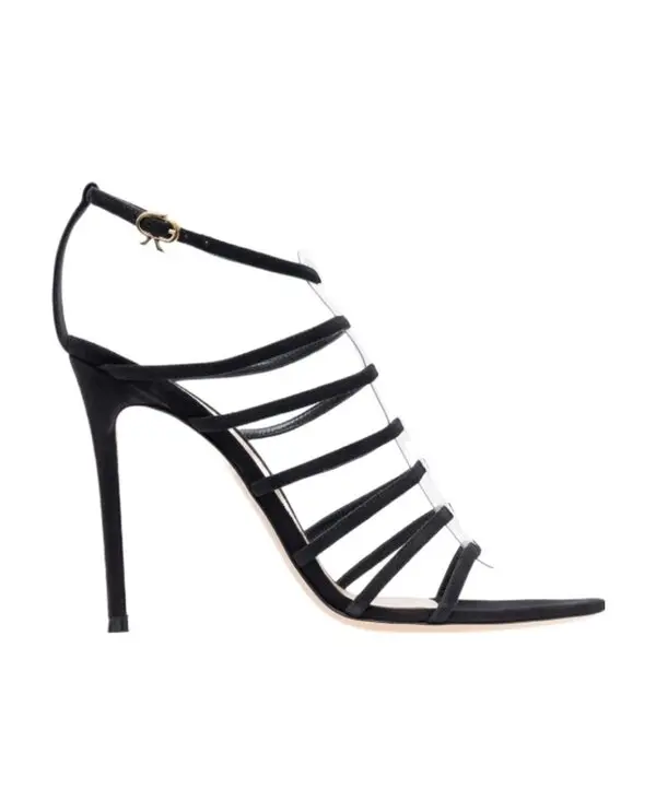 GIANVITO ROSSI Suede Strappy High Heel Sandals With Transparent Detail