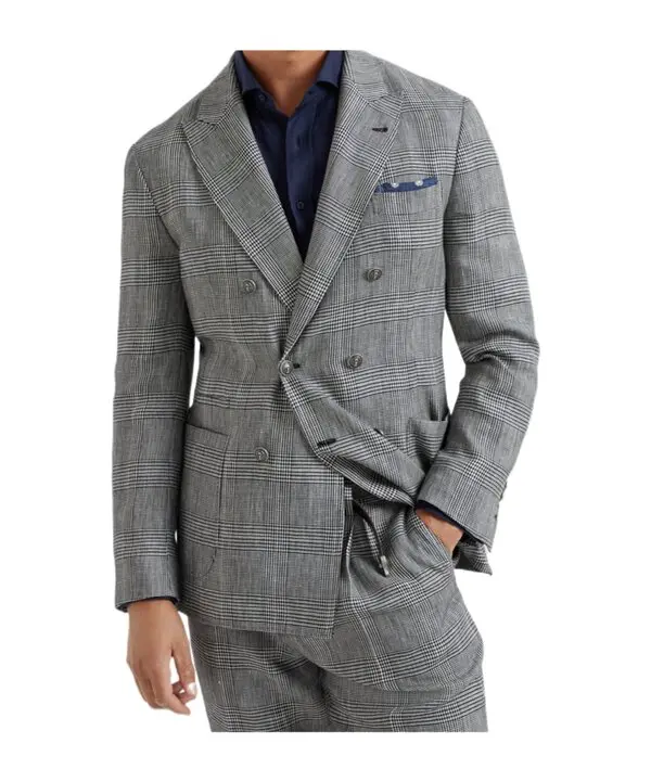 Brunello Cucinelli Double-breasted Prince Of Wales Blazer - Black