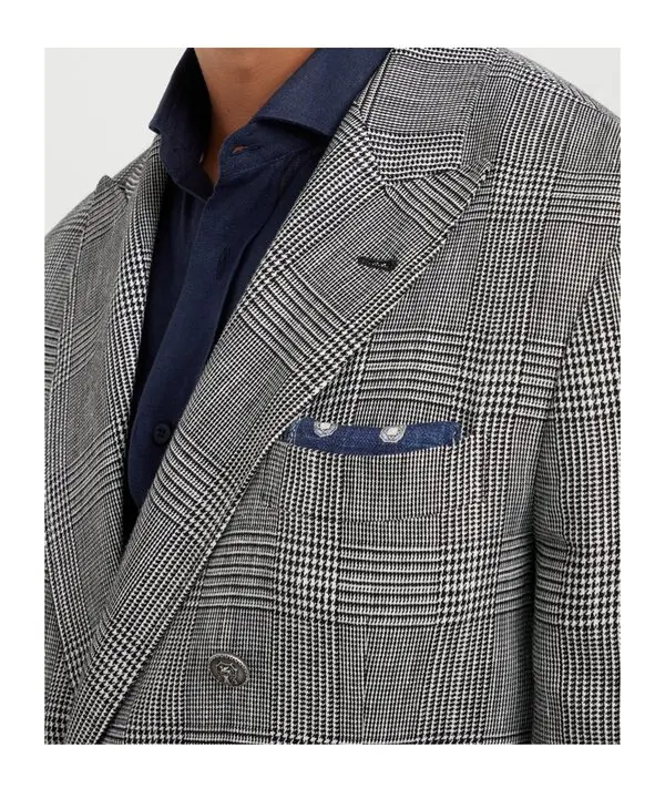 Brunello Cucinelli Double-breasted Prince Of Wales Blazer - Black