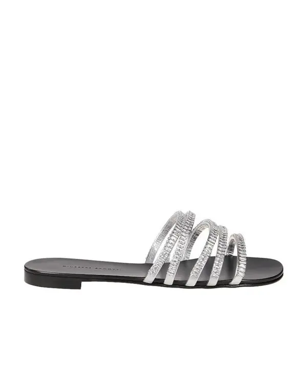 GIUSEPPE ZANOTTI Crystal Embellished Flat Sandals - Gray