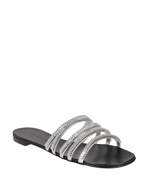 GIUSEPPE ZANOTTI Crystal Embellished Flat Sandals - Gray
