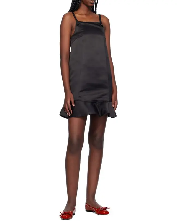 GANNI Strappy Mini Dress With Square Neckline And Ruffled Hem