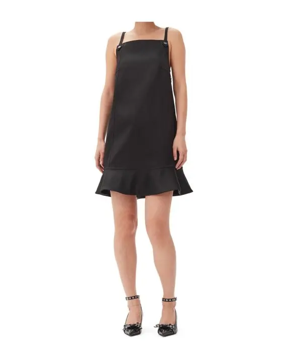 GANNI Strappy Mini Dress With Square Neckline And Ruffled Hem