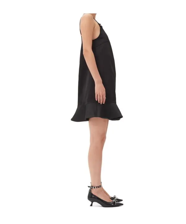 GANNI Strappy Mini Dress With Square Neckline And Ruffled Hem