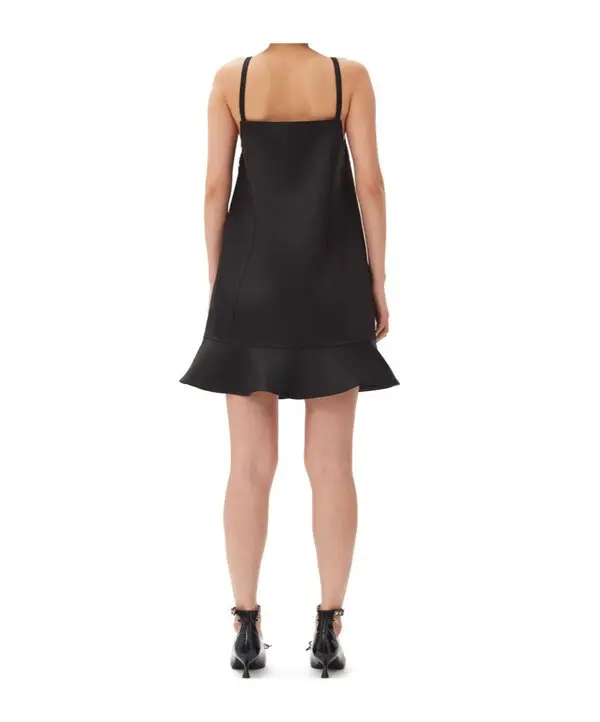 GANNI Strappy Mini Dress With Square Neckline And Ruffled Hem