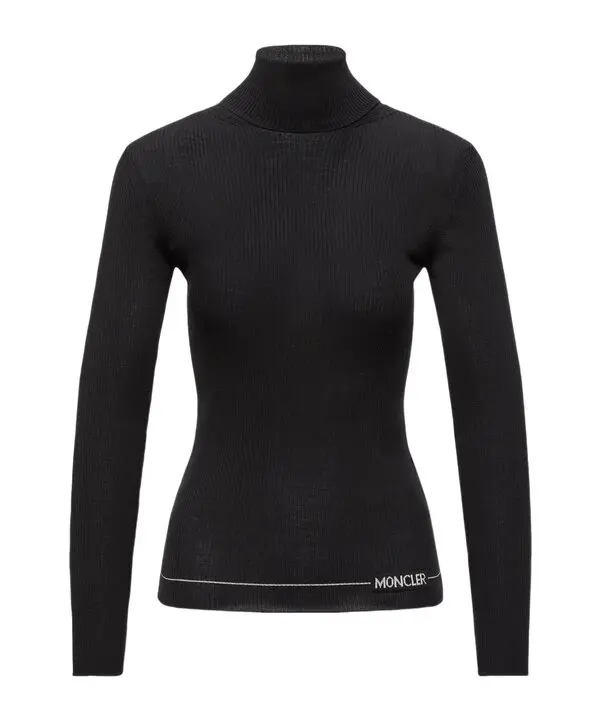 Moncler Ribbed Turtleneck Long Sleeve Top - Black