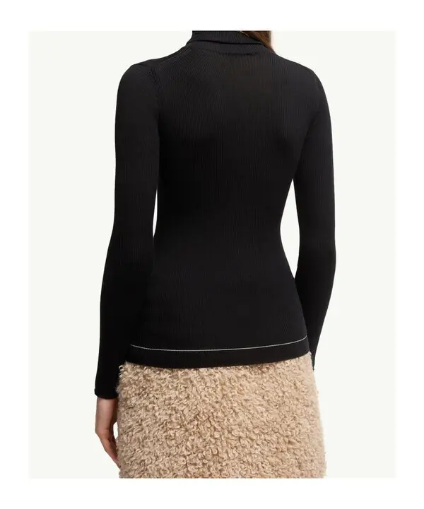 Moncler Ribbed Turtleneck Long Sleeve Top - Black
