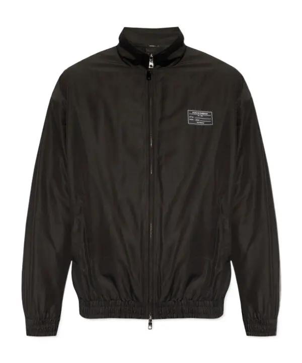 Dolce & Gabbana High Neck Bomber Jacket With Logo Patch