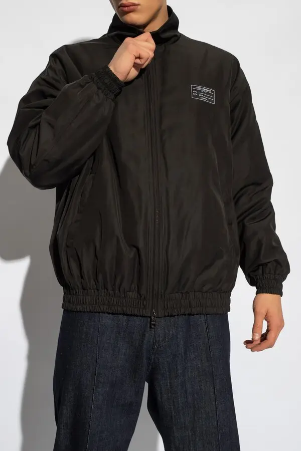 Dolce & Gabbana High Neck Bomber Jacket With Logo Patch