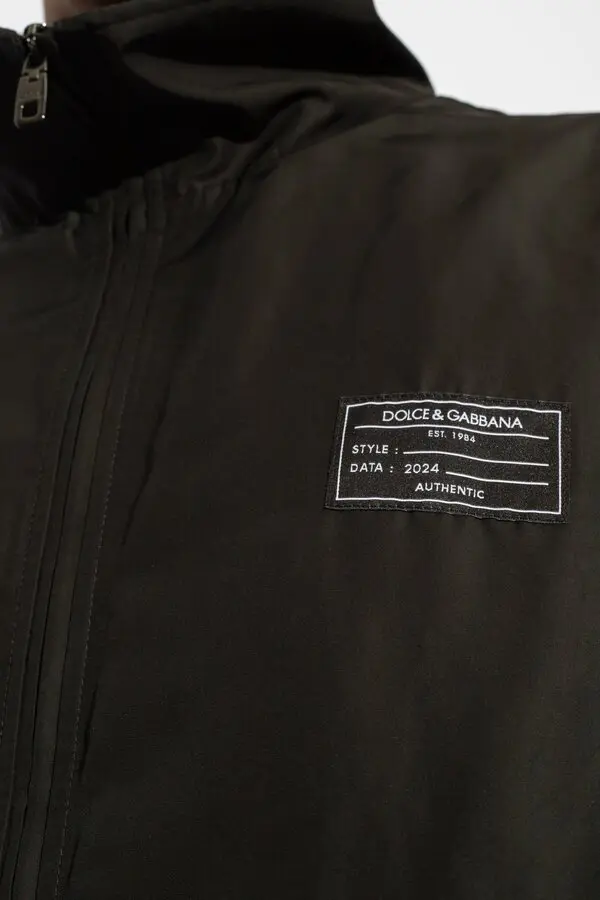 Dolce & Gabbana High Neck Bomber Jacket With Logo Patch