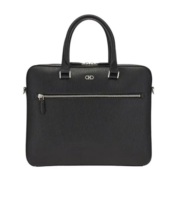 FERRAGAMO Gancini Logo Plaque Zipped Tote Bag - Black