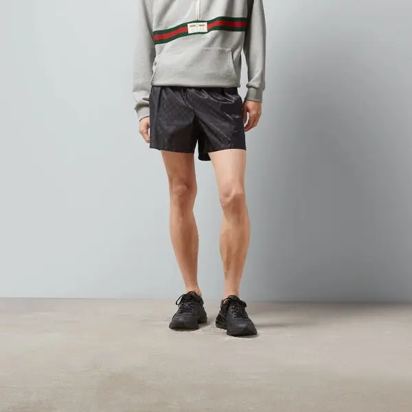 Gucci Monogrammed Jacquard Swim Trunks - Black