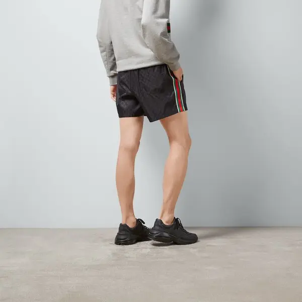 Gucci Monogrammed Jacquard Swim Trunks - Black