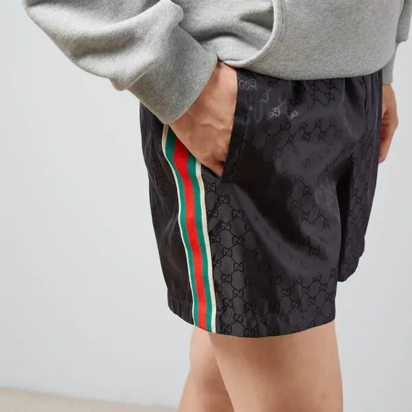 Gucci Monogrammed Jacquard Swim Trunks - Black