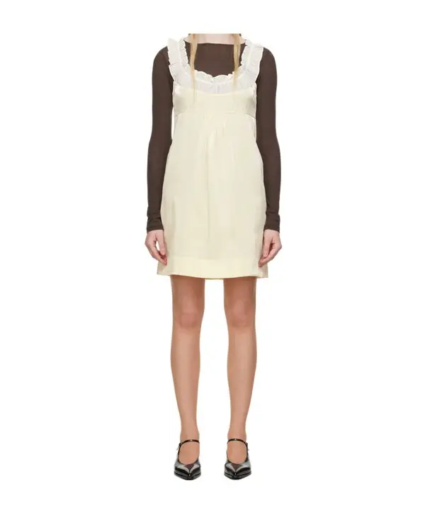 SHUSHU/TONG Ruffled Square Neck Sling Dress - White