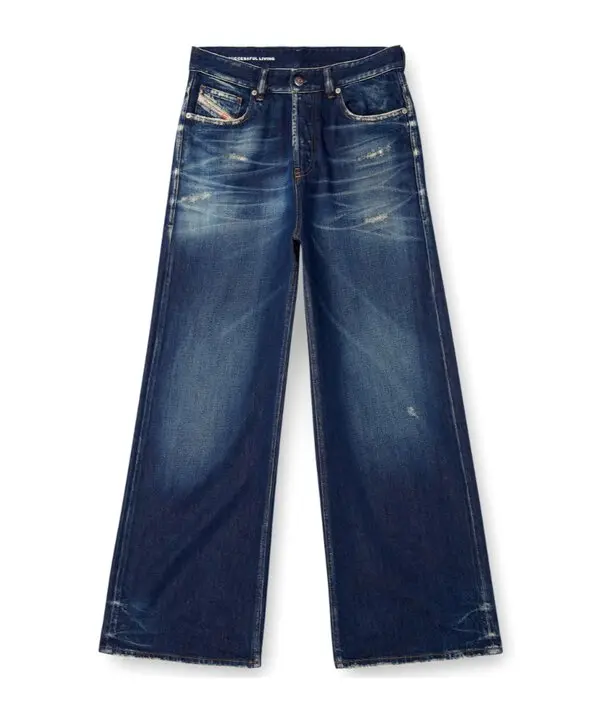 DIESEL® Frayed Wide-leg Jeans - Dark Blue
