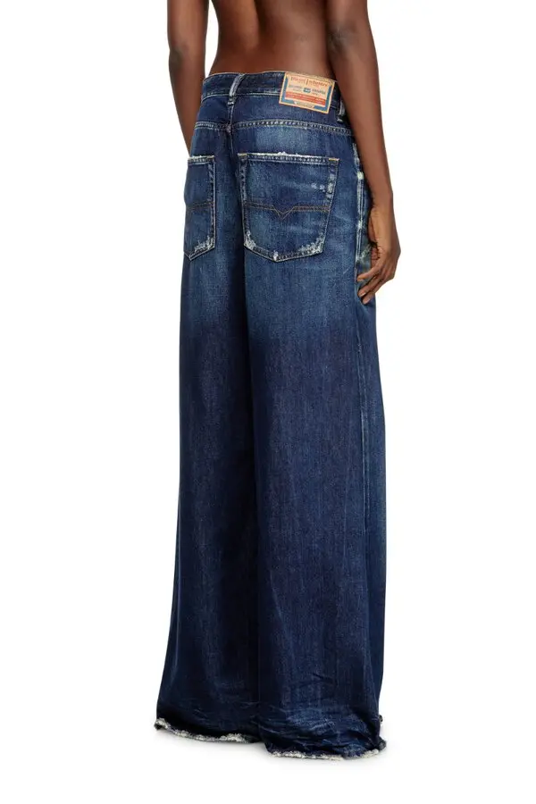 DIESEL® Frayed Wide-leg Jeans - Dark Blue