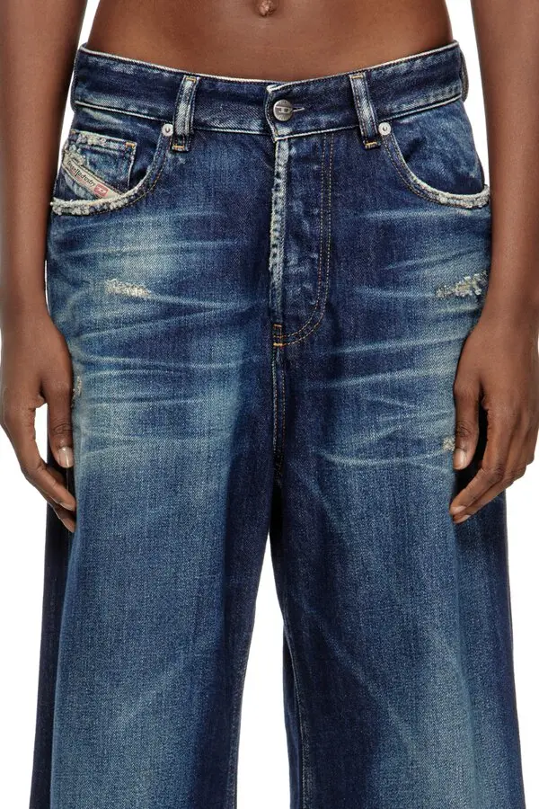 DIESEL® Frayed Wide-leg Jeans - Dark Blue
