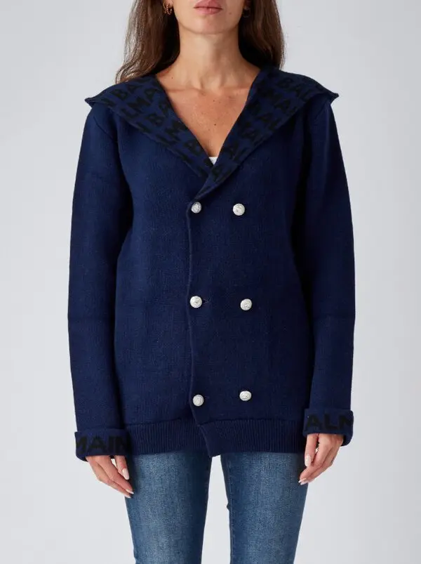 Balmain Double-breasted Hooded Jacket With Logo Detail