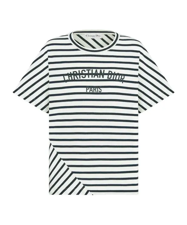 Dior Striped T-shirt With Graphic Detail - Black