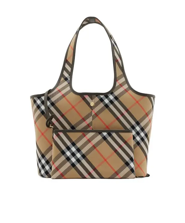 Burberry Small Checked Top Handle Bag - Sand-colored