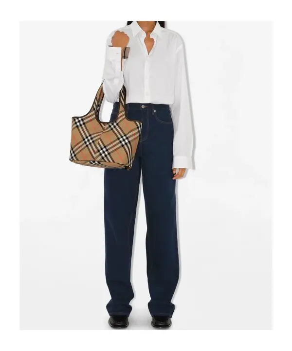 Burberry Small Checked Top Handle Bag - Sand-colored