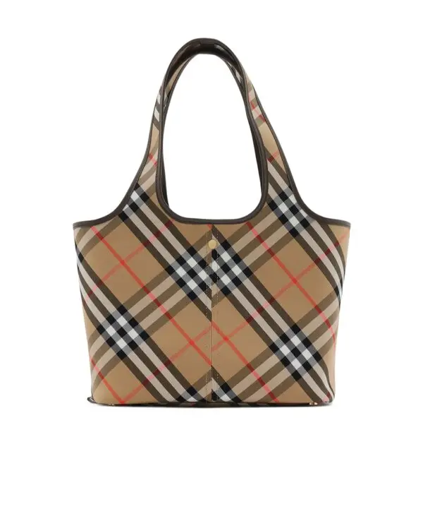Burberry Small Checked Top Handle Bag - Sand