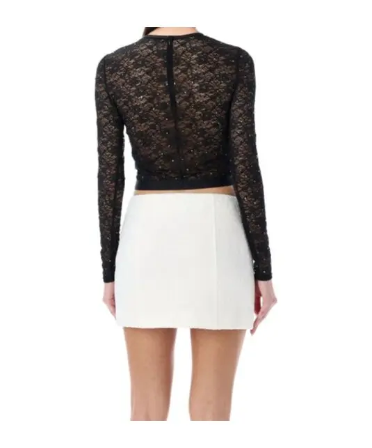 Alessandra Rich Long-sleeved Crewneck Lace T-shirt